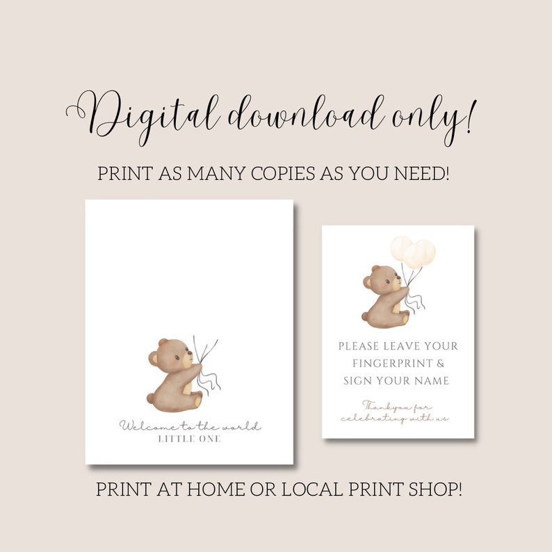 Bear Baby Shower Fingerprint Guest Book | Bear-y Cute Watercolour ...