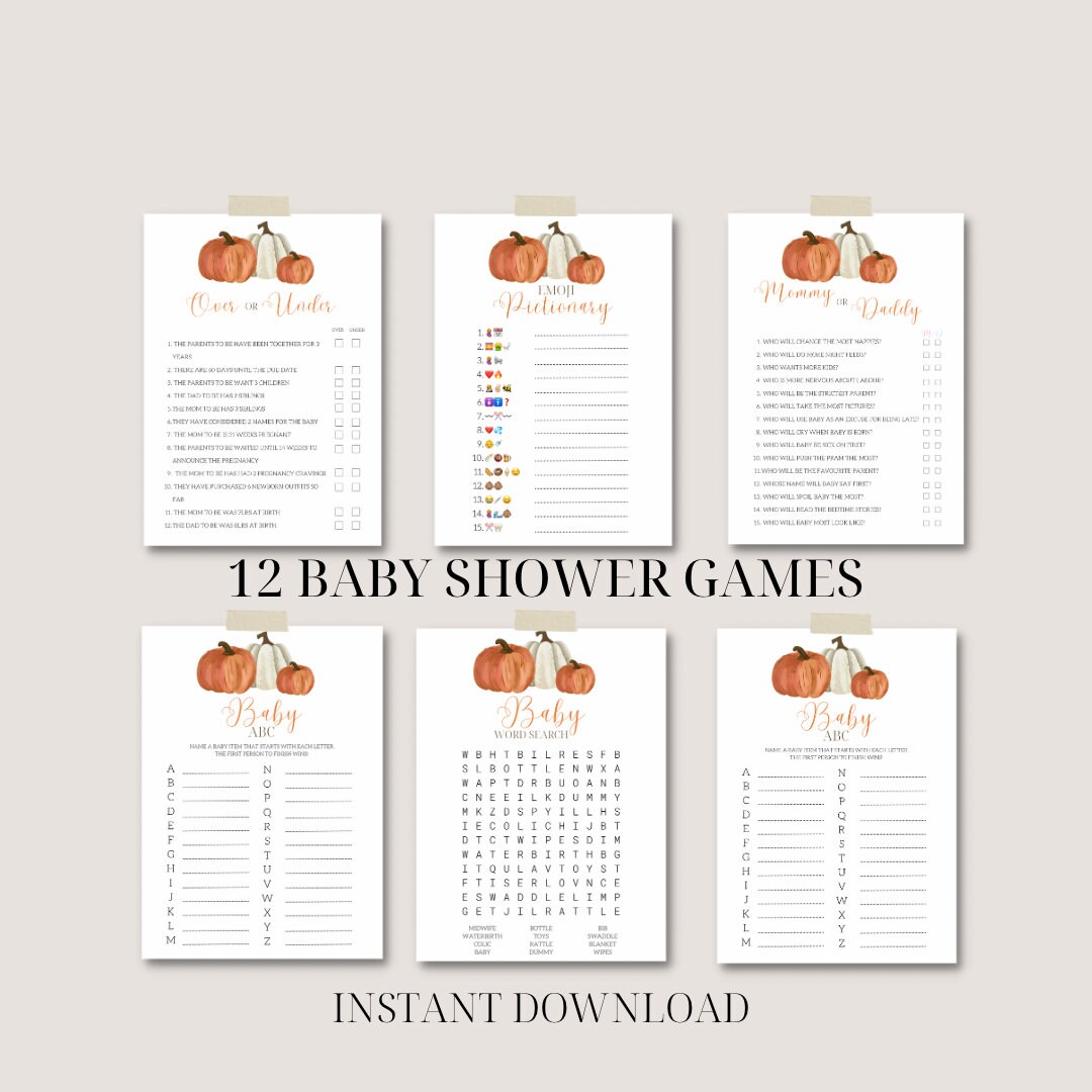 12 Pumpkin Baby Shower Games Printable | Fall Autumn Halloween Theme ...