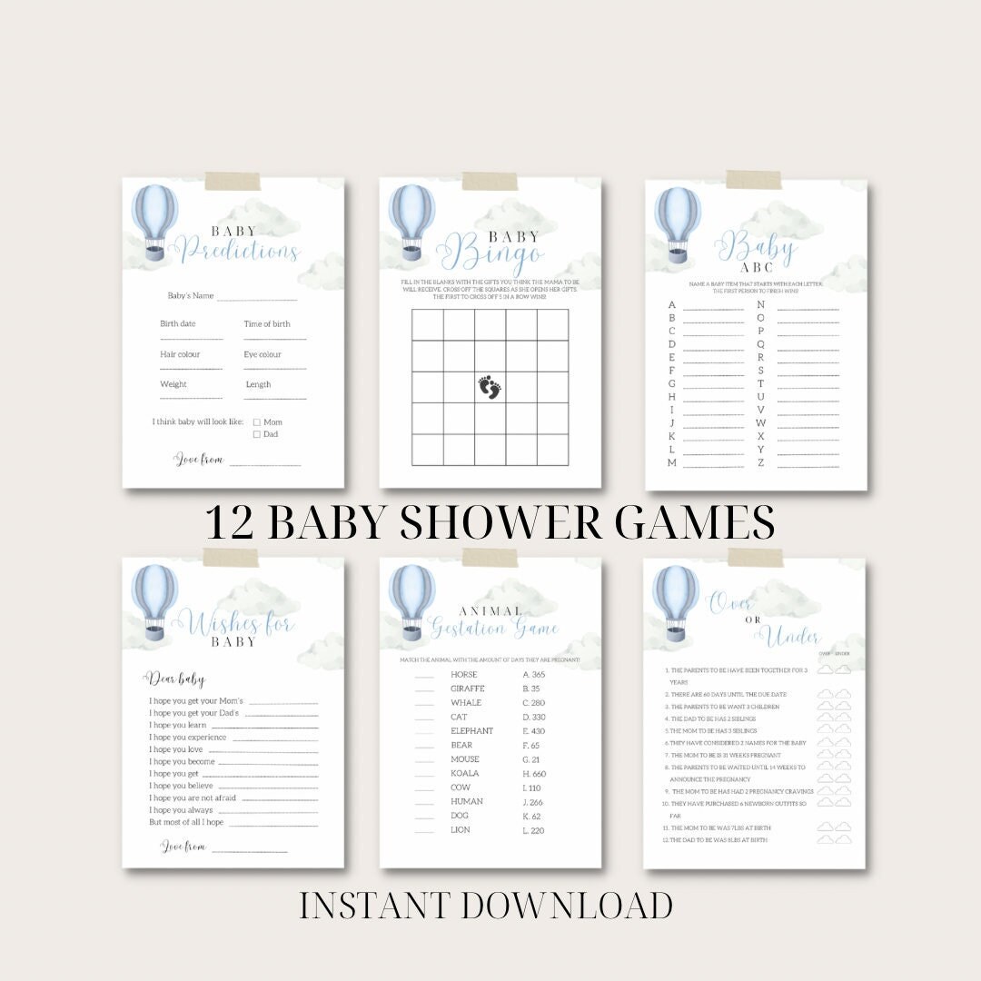 12 Cloud Baby Shower Games Printable | Sky Cloud Nine 9 Theme Digital ...