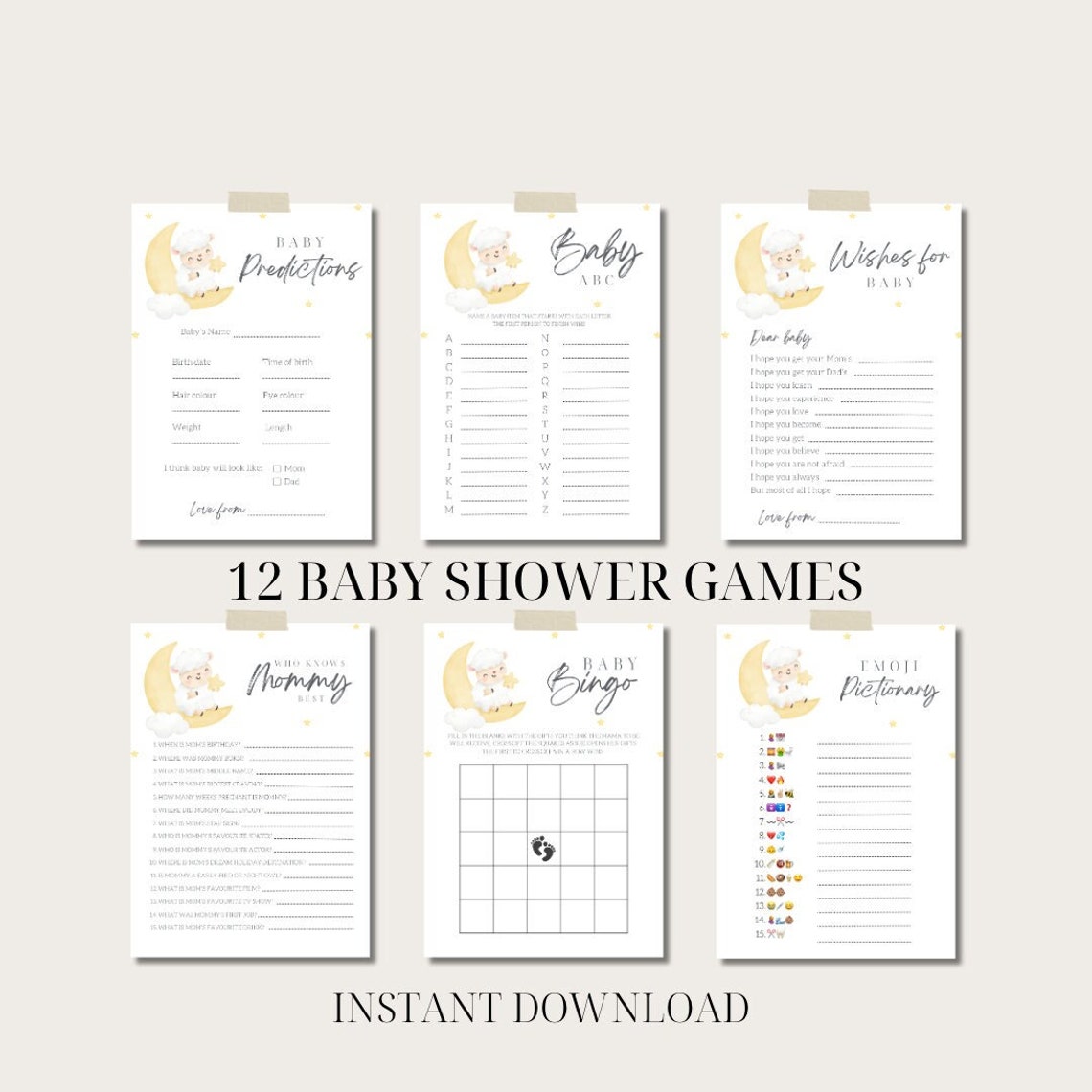12 Lamb Moon & Cloud Baby Shower Games Printable Cute - Etsy