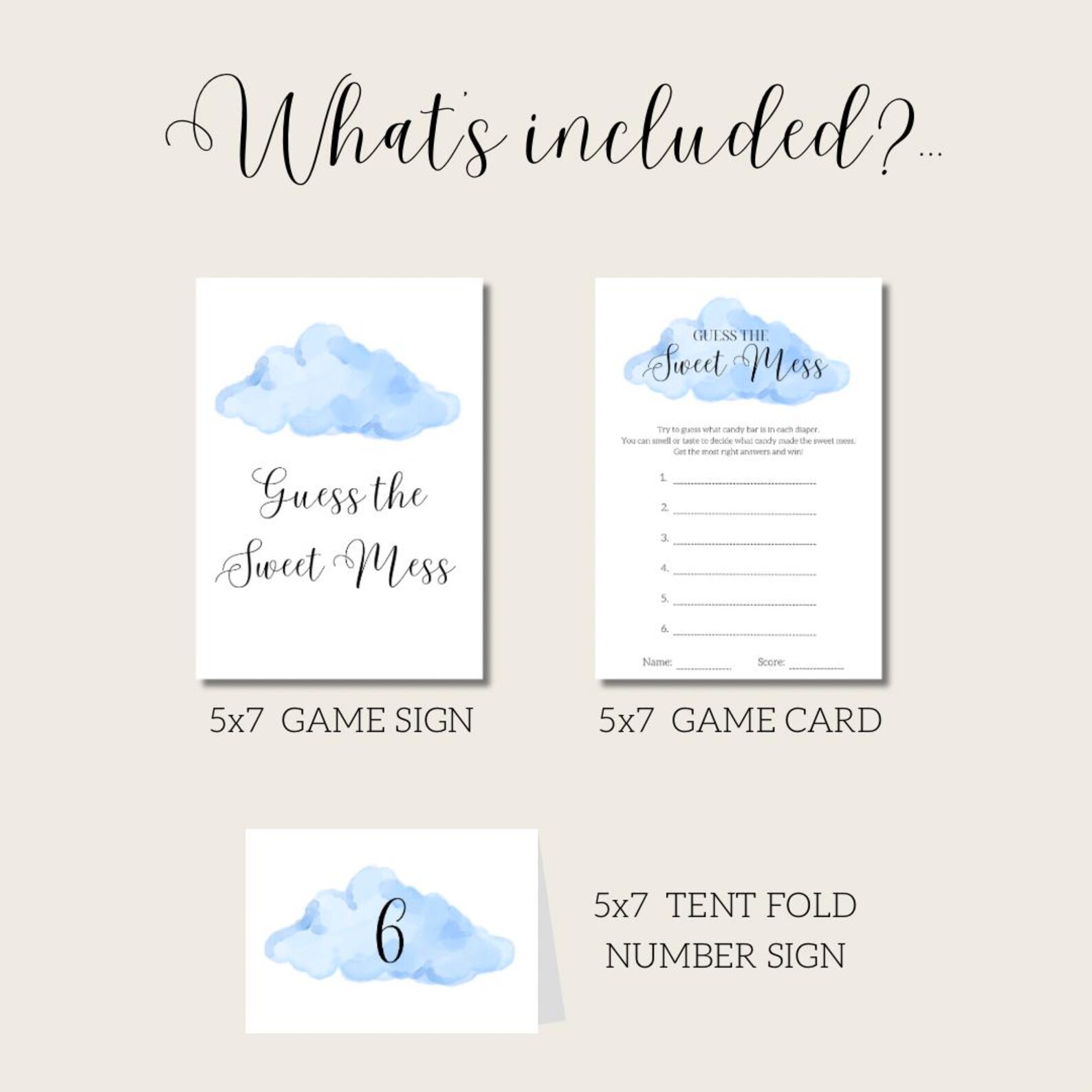 Guess the Sweet Mess Cloud Baby Shower Game Printable | Cloud Theme ...
