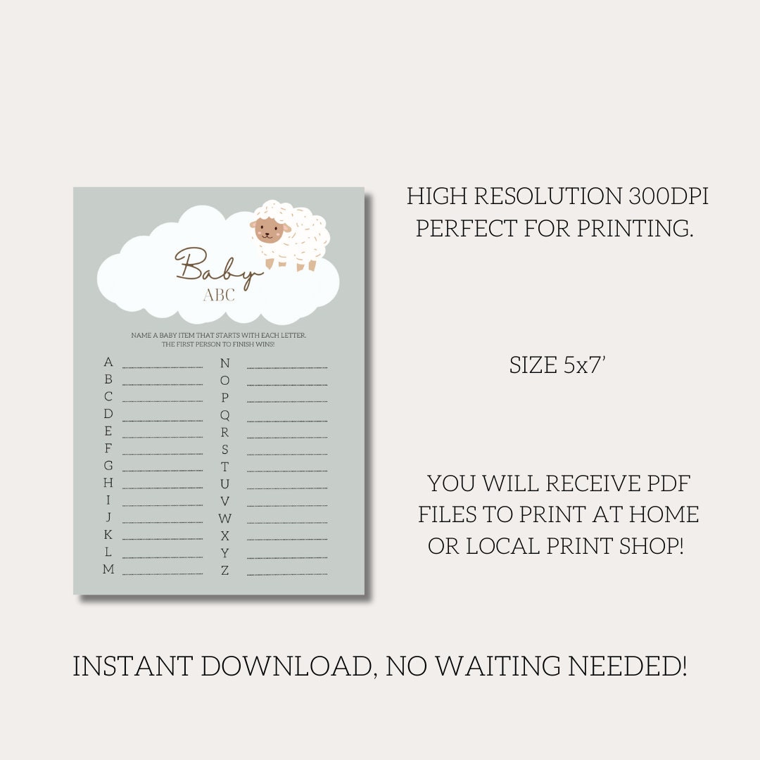 12 Little Lamb Baby Shower Games Printable | Sheep Cloud Theme Digital ...