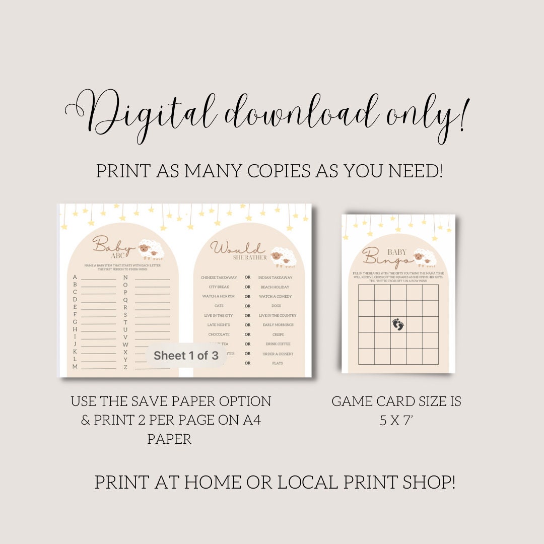 12 Little Lamb Baby Shower Games Printable Sheep & Stars Theme Digital ...