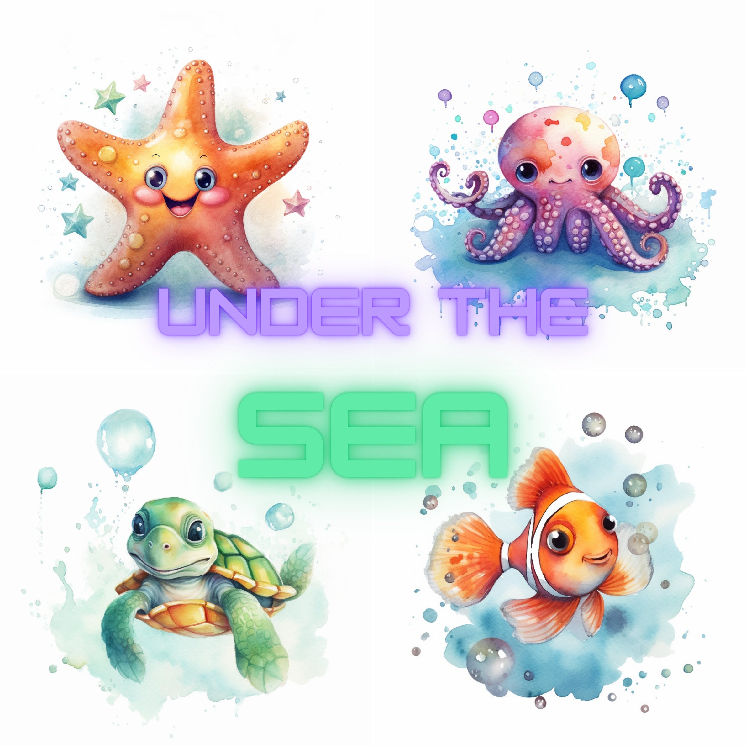 Watercolour Under the Sea Clipart Fish Dolphin Whale Octopus - Etsy