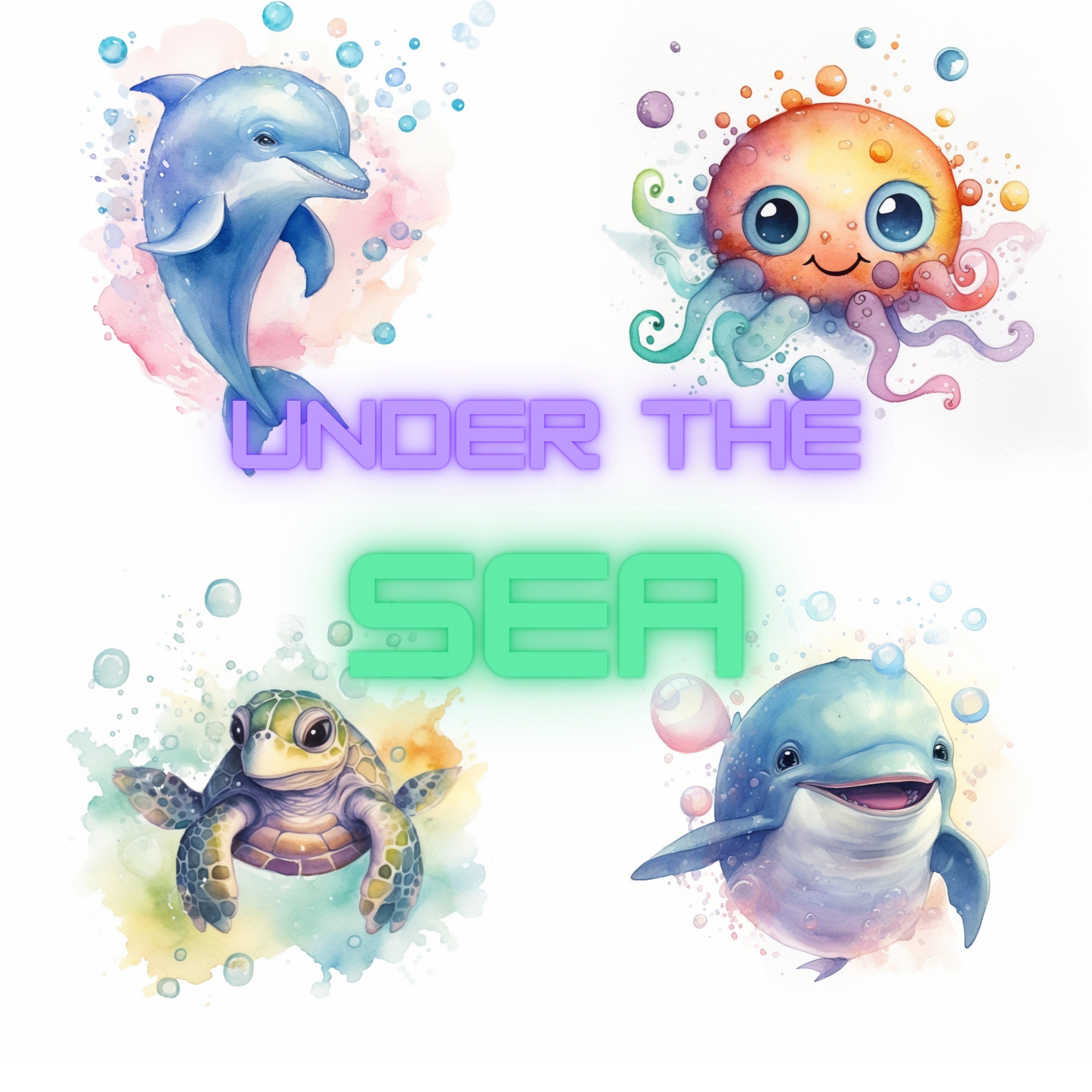 Watercolour Under the Sea Clipart Fish Dolphin Whale Octopus - Etsy