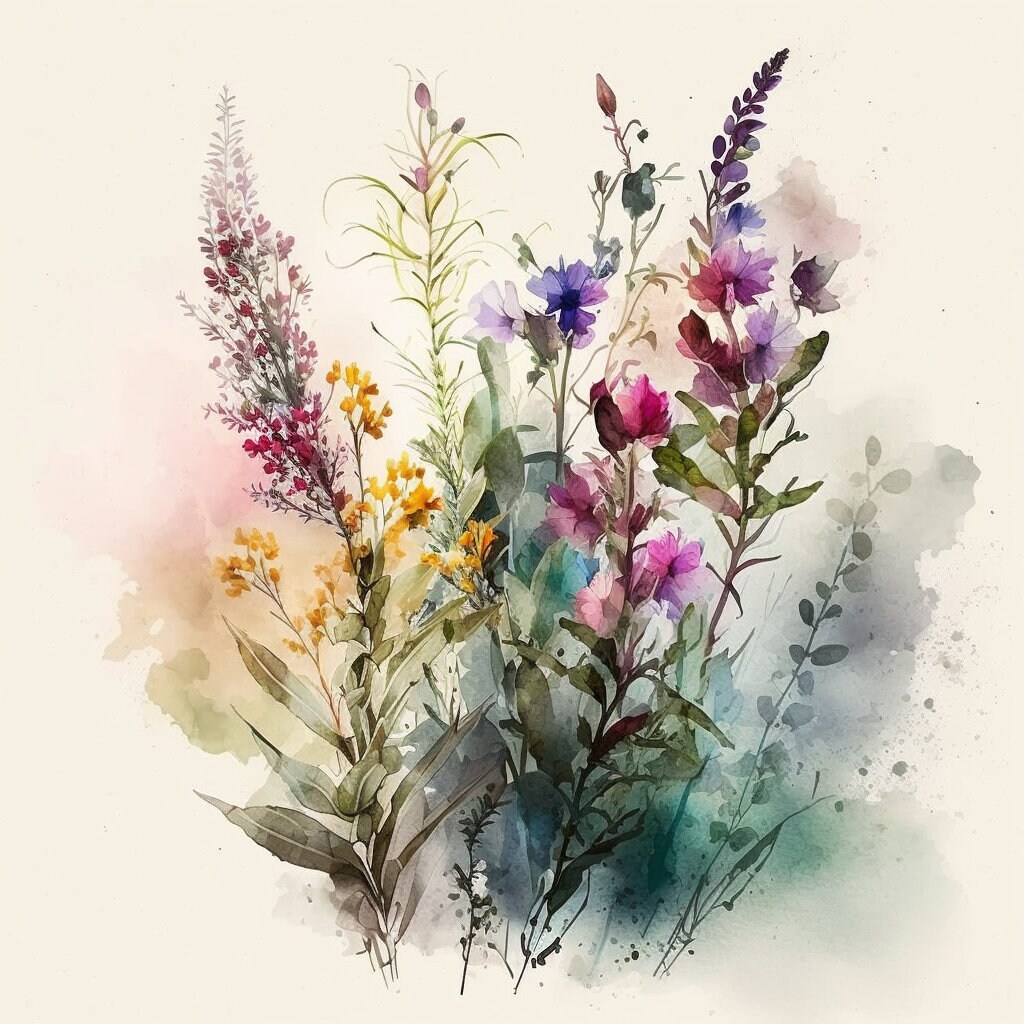 Downloadable Wildflower Watercolor Print, Colorful, Home Decor, Modern ...