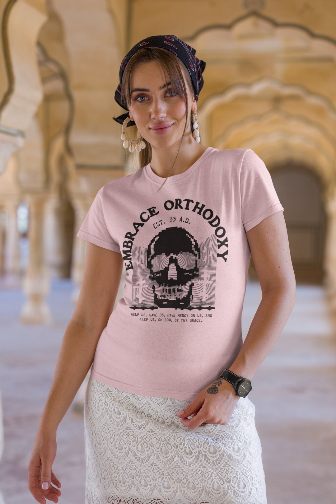Women's Pink Orthodox Christian Skull Shirt, Orthodox Monk, Divine ...