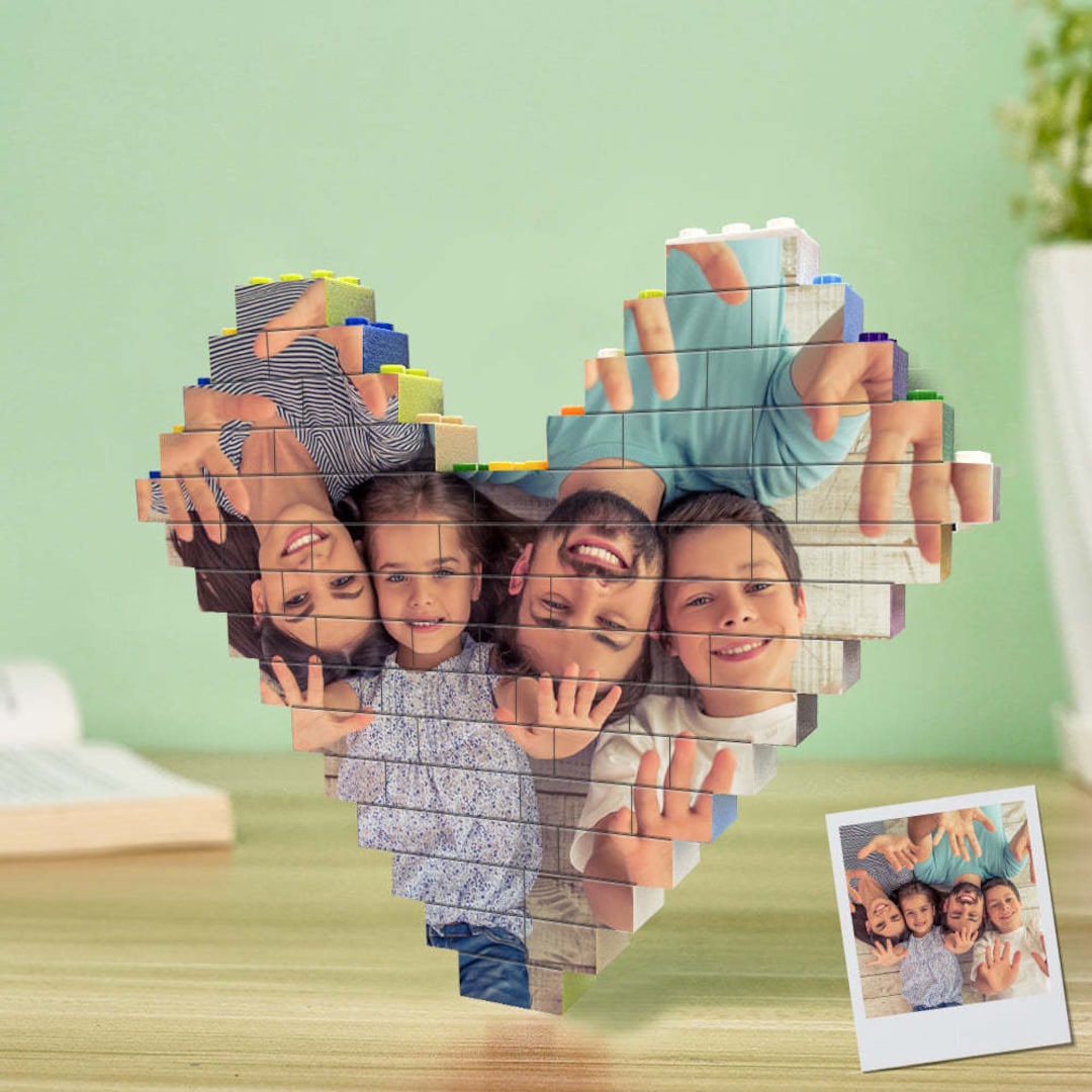 Personalized Heart Shaped Building Brick Custom Photo Block Colors ...