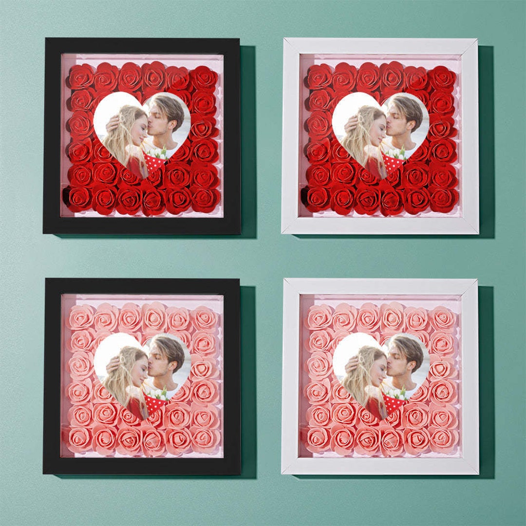 Custom Photo Flower Shadow Box Personalized Heart Flower Shadowbox ...