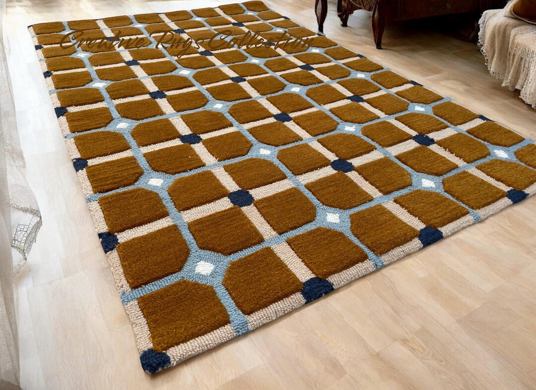 Hand-tufted Wool Rug: Ochre Fields Design, Modern Area Rug - Etsy