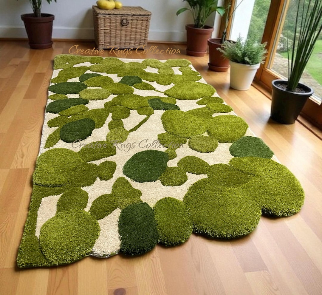 Hand-tufted Wool Moss Rug: Green Carpet Multi Leval Pile Rug - Etsy