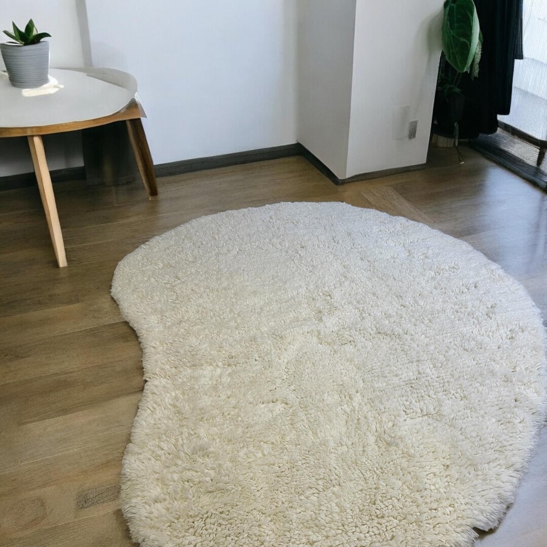 Handmade Bone White Wool Rug: Plush Shaggy Knitted Rug (9x12 Feet) - Etsy