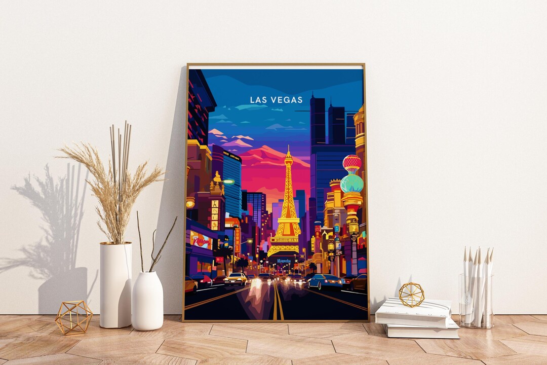 Nightview of Las Vegas Print Poster Travel Artwork Retro Vintage Wall ...