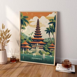 Indonesia Travel Poster Artwork | Balinese Temple | Retro Print ...