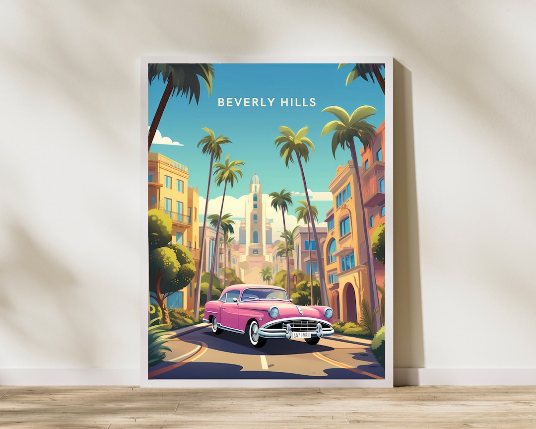 Beverly Hills Los Angeles USA Print Poster Travel Artwork Retro Vintage ...