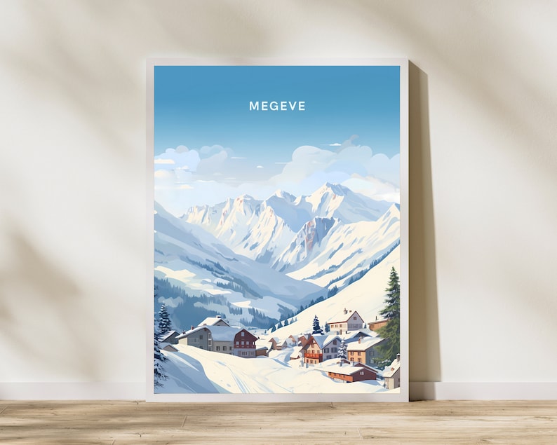 Megève France Ski Alpine Print Poster Travel Artwork Retro Vintage Wall Art Deco Gift Ideas ...