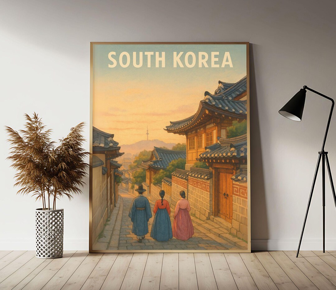 Hanok Village Travel Poster: Vintage South Korea Wall Art - Etsy