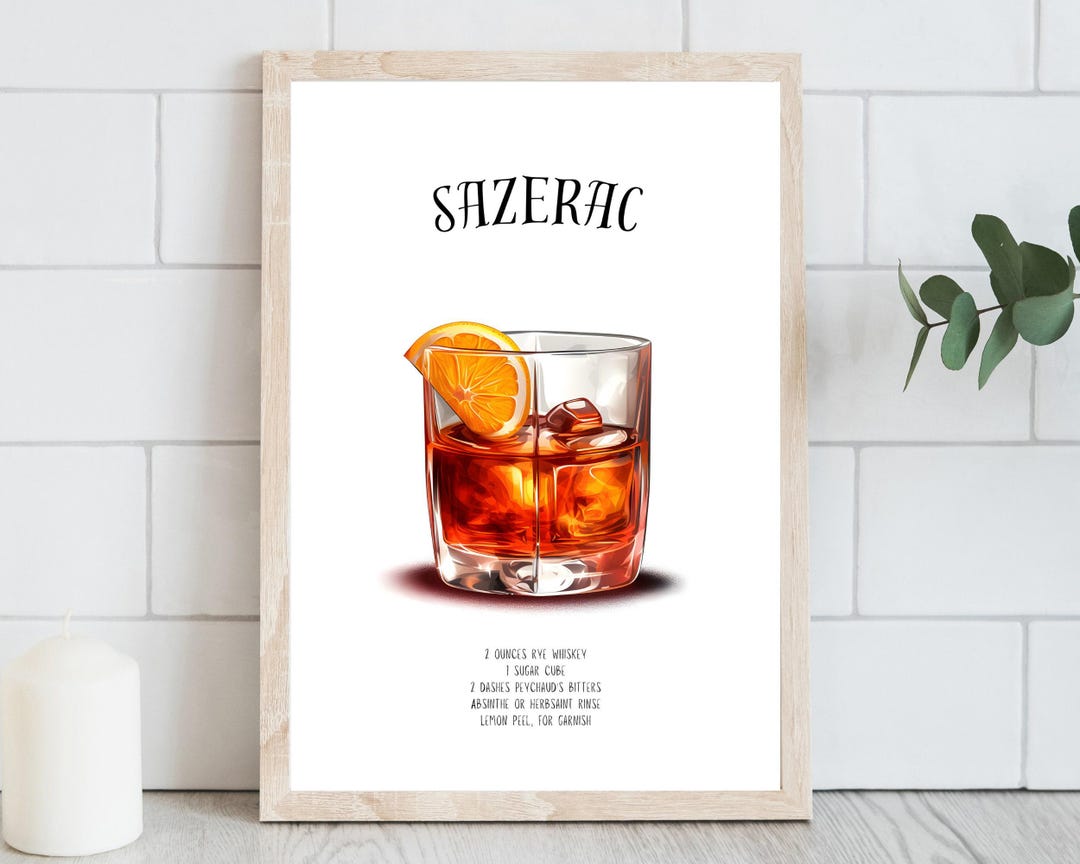 Sazerac Cocktail Print Print Travel Poster, Sazerac Cocktail Print Wall ...