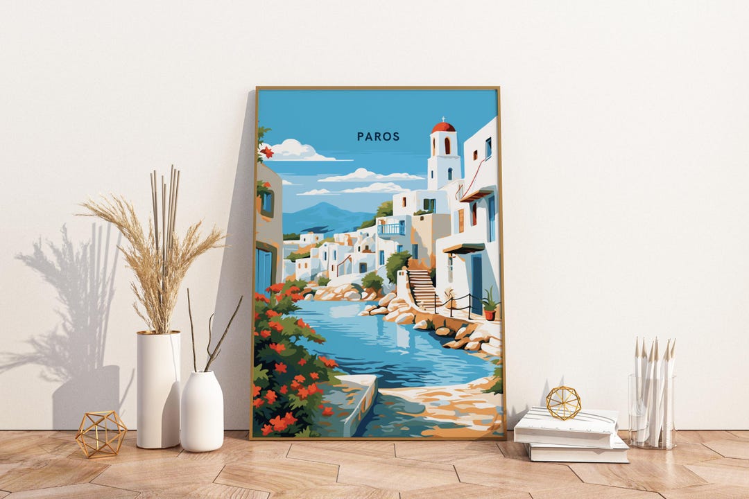 Paros Greek Island Greece Print Poster Travel Artwork Retro Vintage ...
