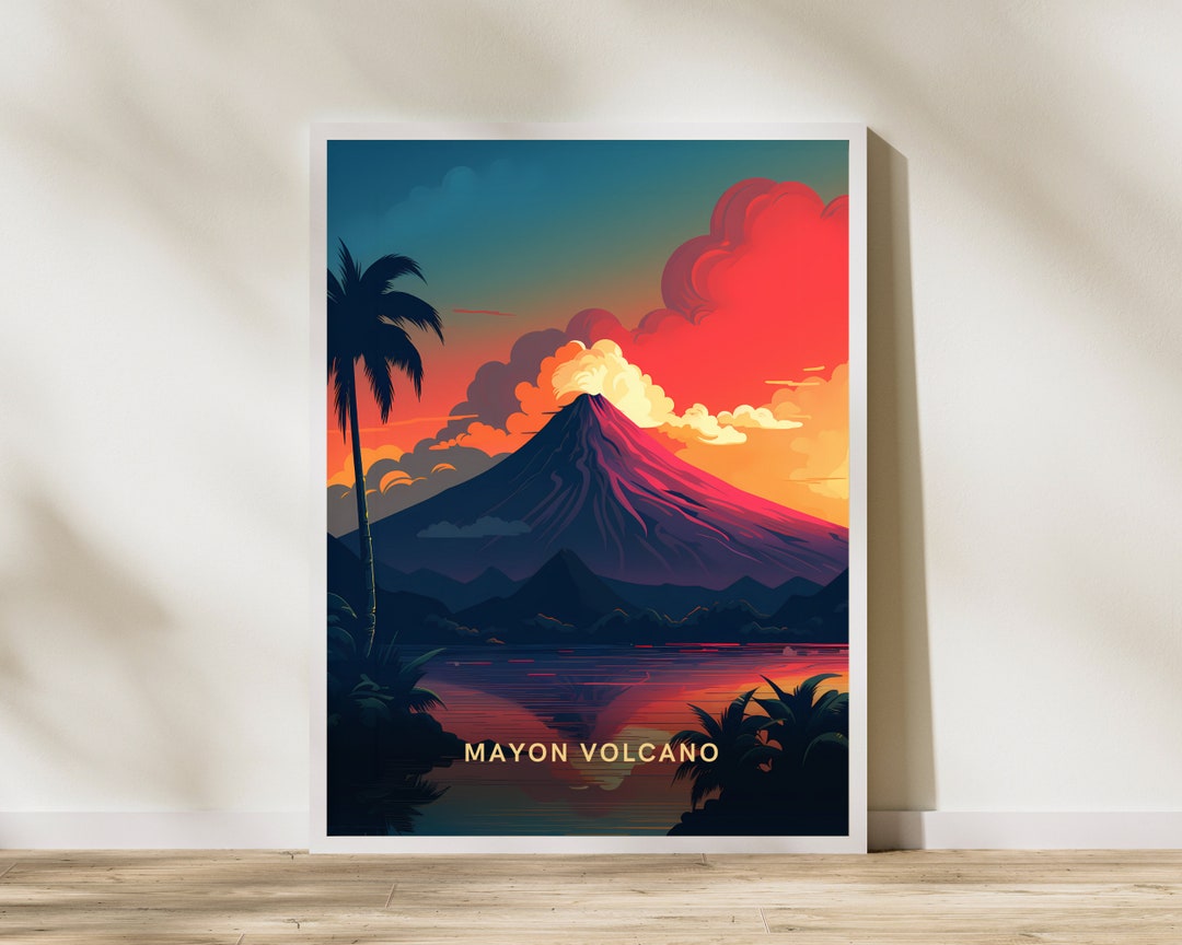 Mayon Volcano Philippines Print Poster Travel Artwork Retro Vintage ...
