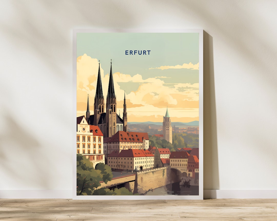 Erfurt Germany Print Poster Travel Artwork Retro Vintage Wall Art Deco ...