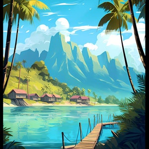Bora Bora French Polynesia Print Poster Travel Artwork Retro Vintage ...