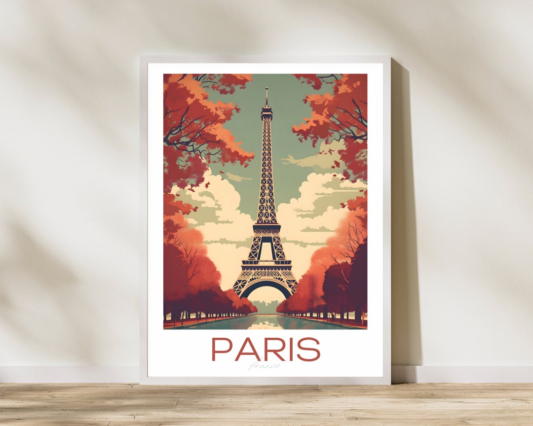 Paris France Travel Poster Artwork Eiffel Tower Retro - Etsy