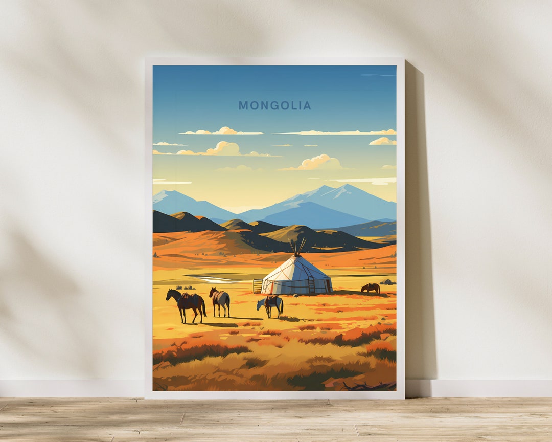 Poster imprimé Mongolie Oeuvre d'art de voyage Millésime rétro Art déco ...