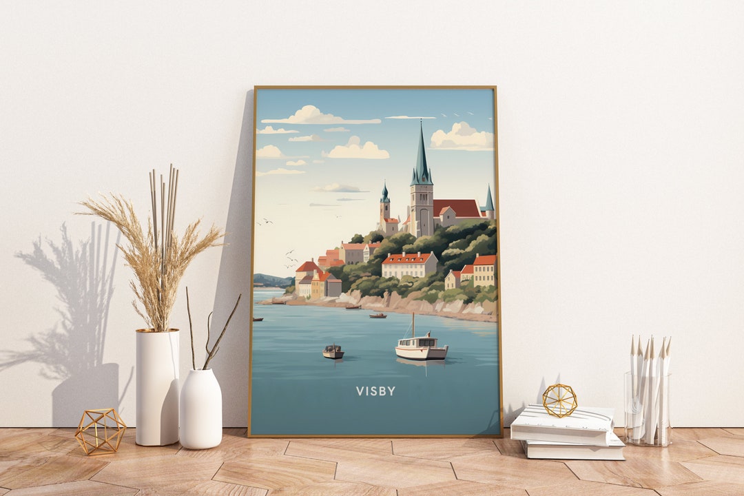 Visby Sweden Print Poster Travel Artwork Retro Vintage Wall Art Deco ...