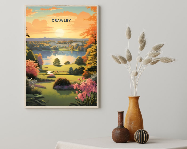Crawley England Print Poster Travel Artwork Retro Vintage Wall Art Deco ...