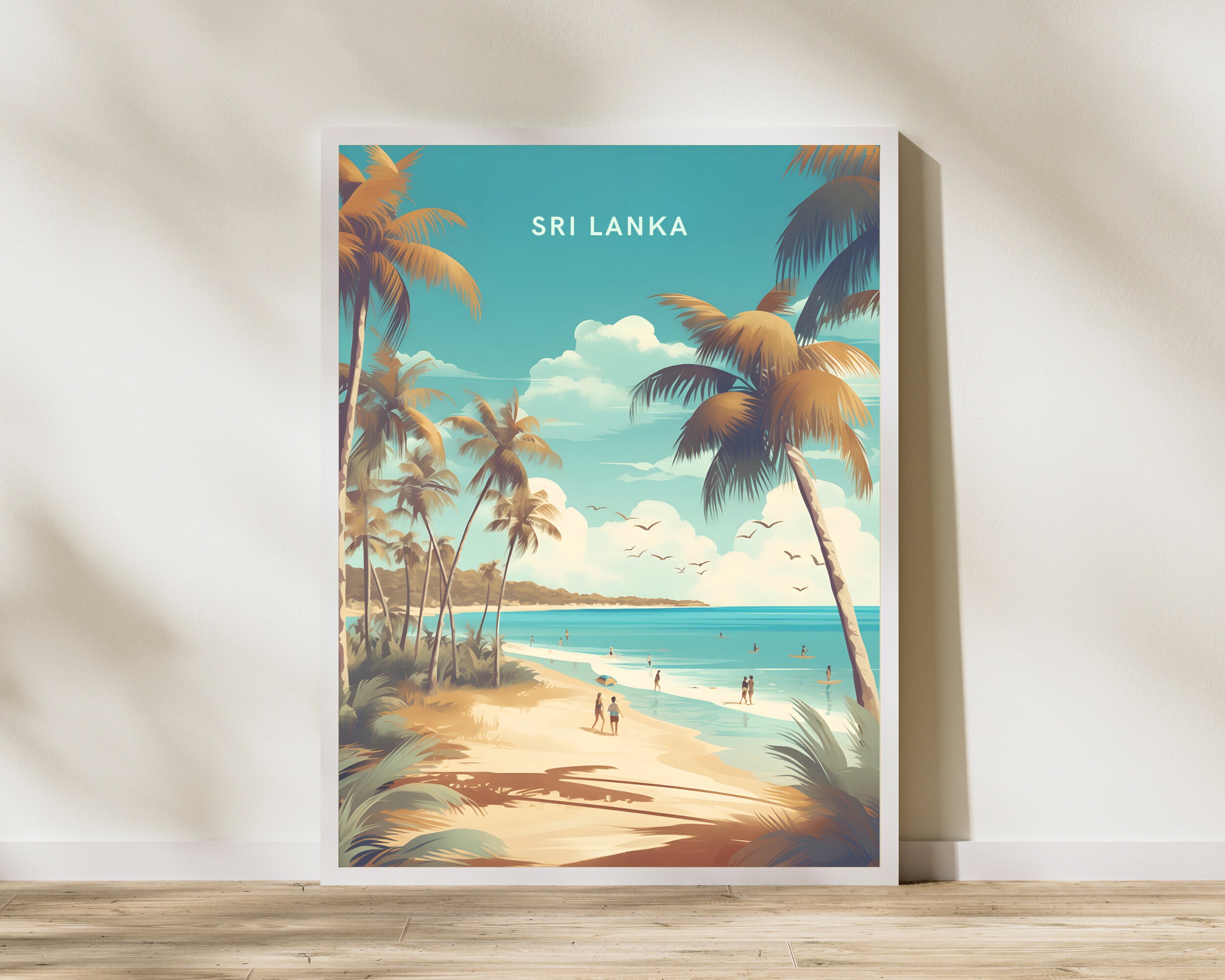Sri Lanka Travel Poster Artwork Unawatuna Beach Retro Print Vintage ...