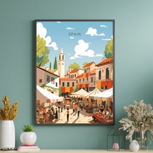 Spain Print Poster | Spanish Market | Travel Artwork | Retro Vintage ...