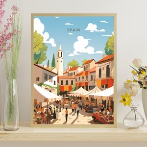 Spain Print Poster | Spanish Market | Travel Artwork | Retro Vintage ...