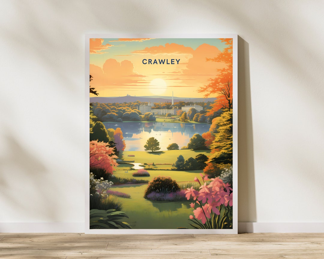 Crawley England Print Poster Travel Artwork Retro Vintage Wall Art Deco ...
