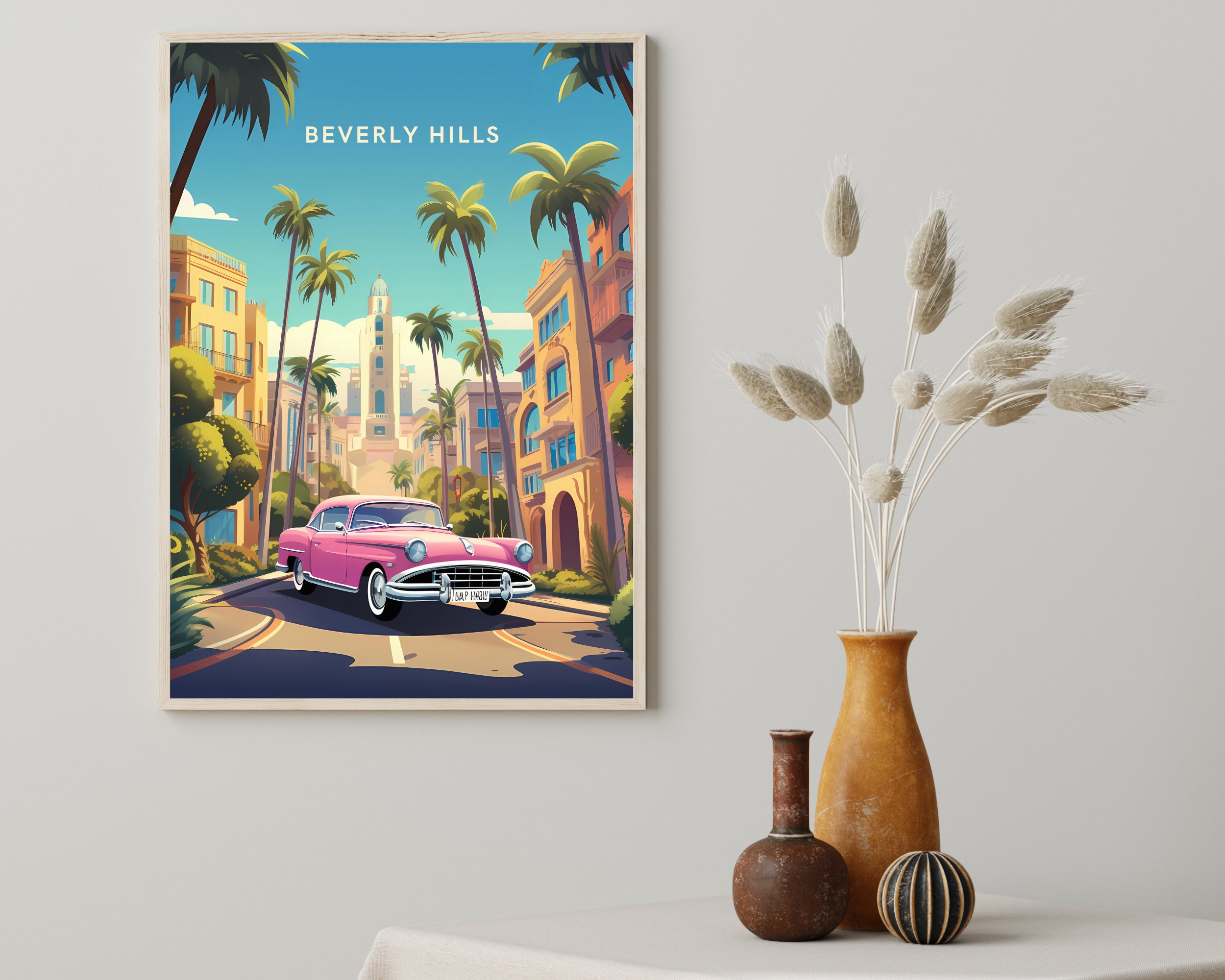 Beverly Hills Los Angeles USA Print Poster Travel Artwork Retro Vintage ...