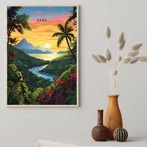 Saba Caribbean Travel Print Poster Poster Travel Poster, Saba Caribbean ...