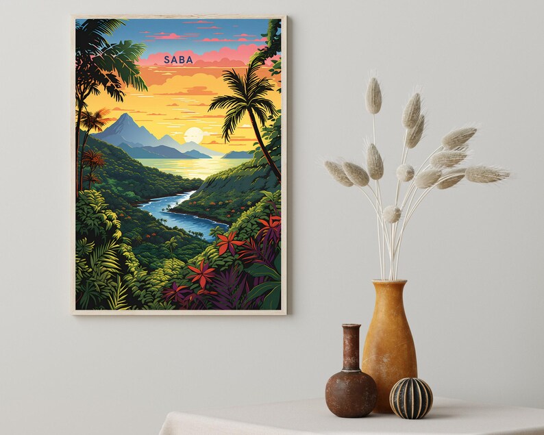 Saba Caribbean Travel Print Poster Poster Travel Poster, Saba Caribbean ...