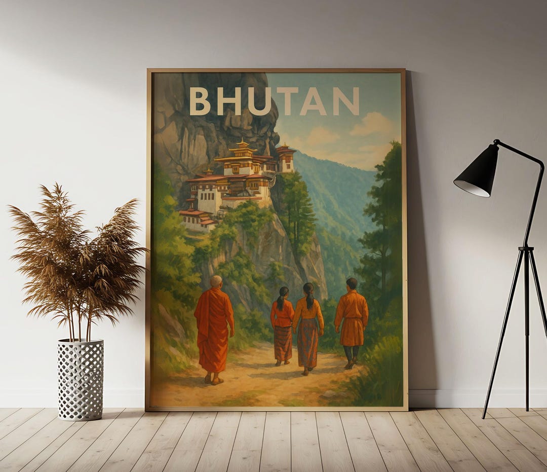 Bhutan Travel Poster, Bhutan Wall Art Print, Vintage Travel Decor - Etsy