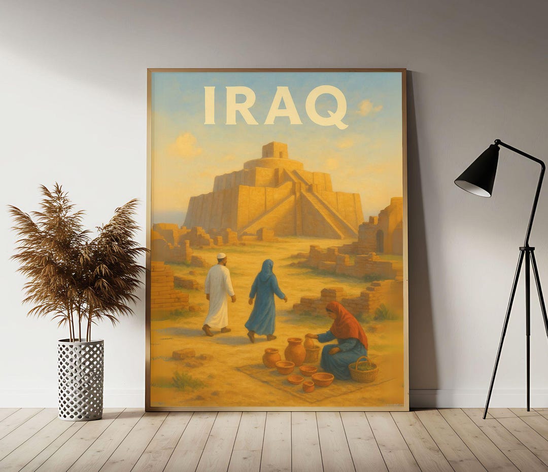 Iraq Historic Ur Travel Poster, Mesopotamian Wall Art Print, Vintage ...