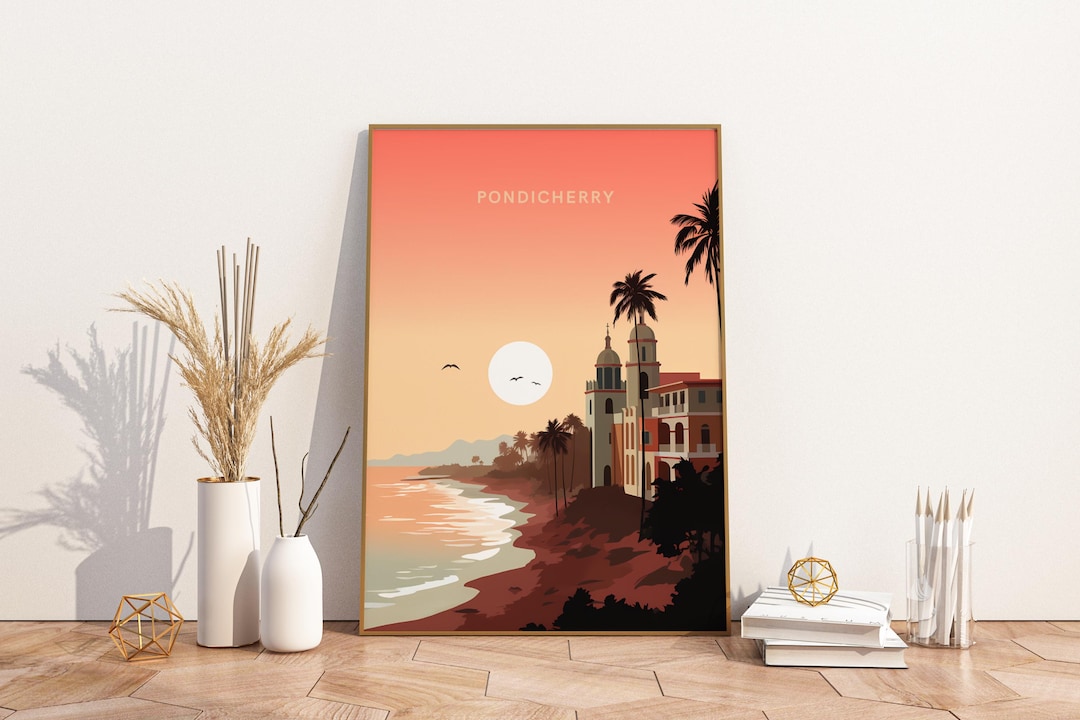 Pondicherry Puducherry India Print Poster Travel Artwork Retro Vintage ...