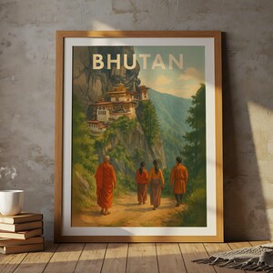 Bhutan Travel Poster, Bhutan Wall Art Print, Vintage Travel Decor - Etsy