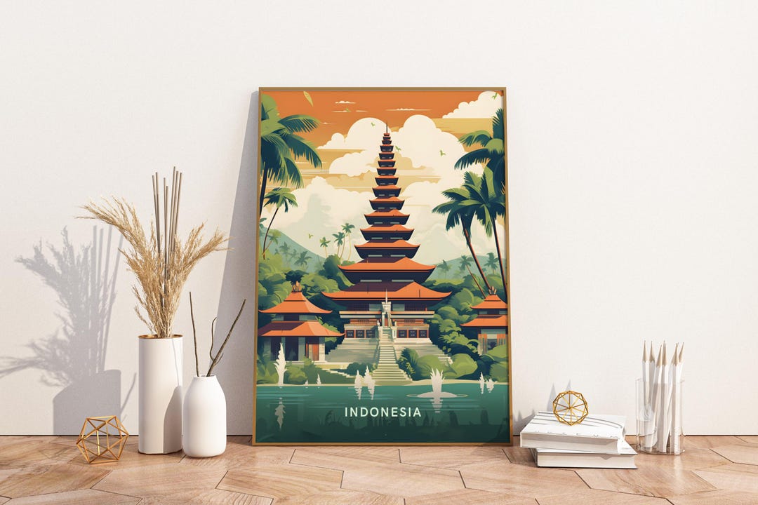 Indonesia Travel Poster Artwork | Balinese Temple | Retro Print ...