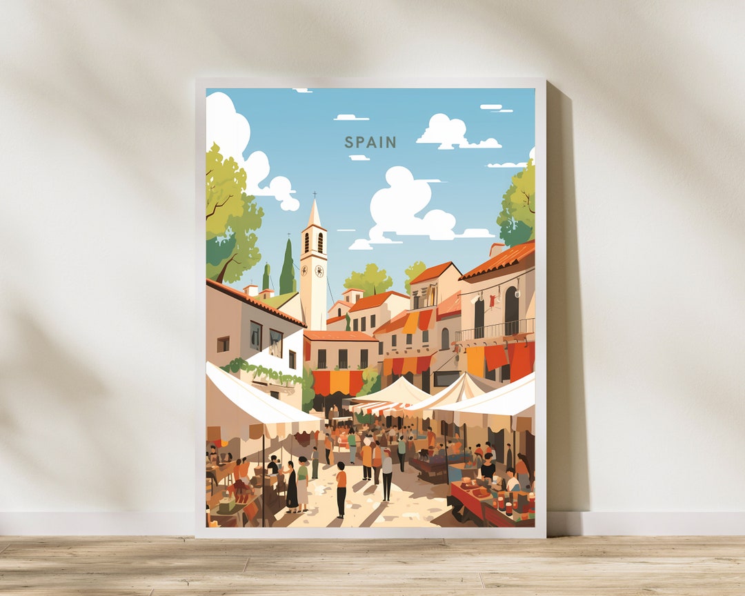 Spain Print Poster | Spanish Market | Travel Artwork | Retro Vintage ...