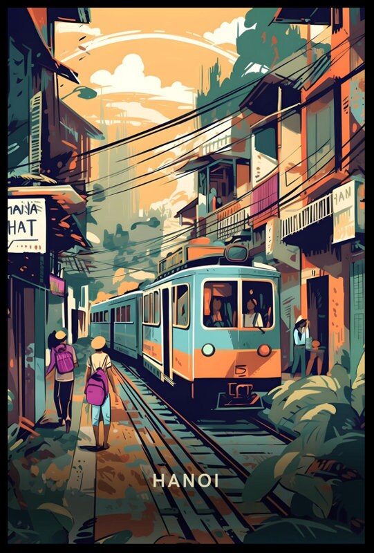 Hanoi Train Street Vietnam Poster Artwork Retro Print Vintage Artwork ...