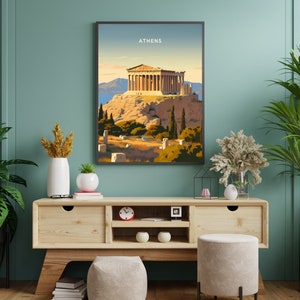 Athens Acropolis Greece Print Poster Travel Artwork Retro Vintage Wall ...