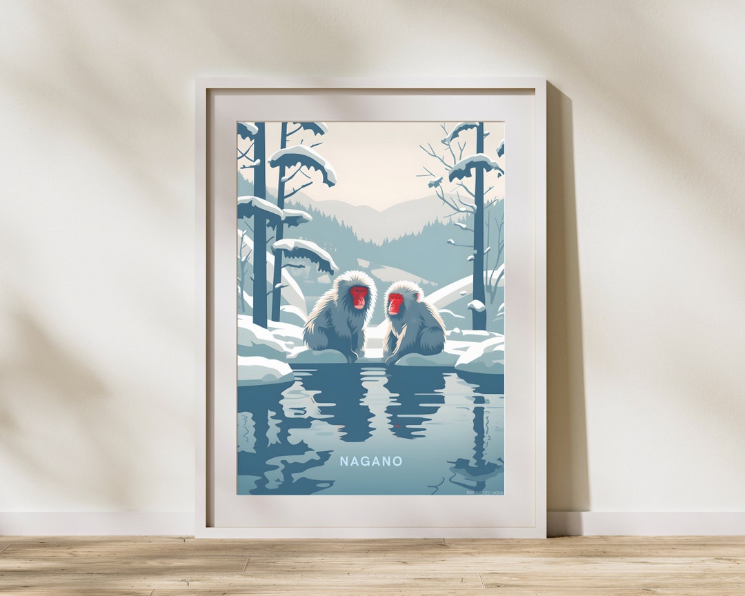 Nagano Snow Monkeys Japan Poster Artwork Retro Print Vintage Artwork ...