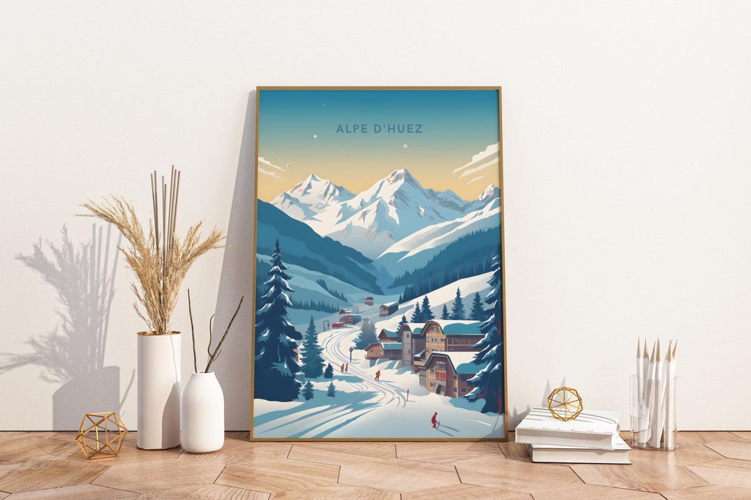 Alpe D'huez Alps France Poster Artwork | Skiing Snowboarding Mountains ...