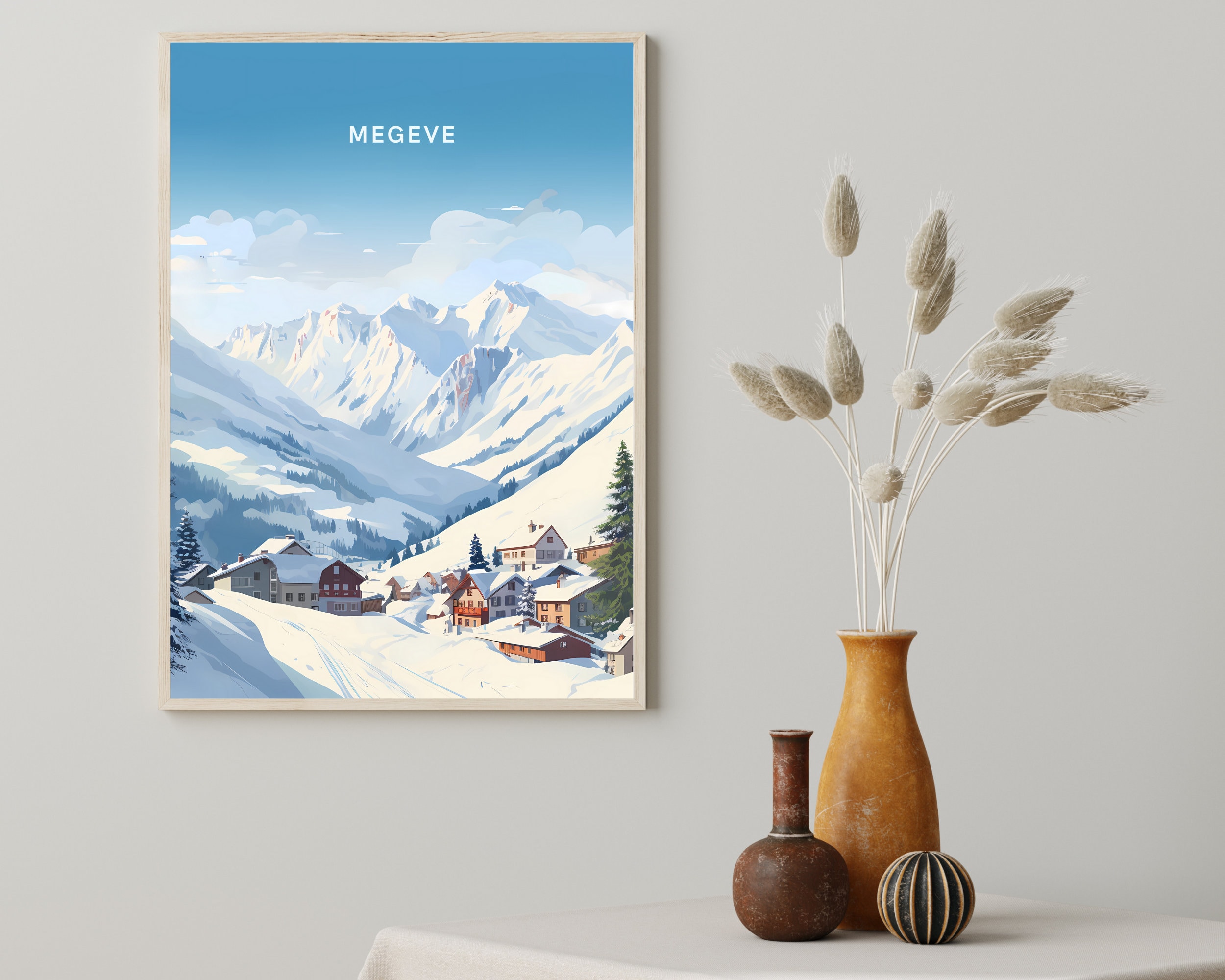 Megève France Ski Alpine Print Poster Travel Artwork Retro Vintage Wall Art Deco Gift Ideas ...