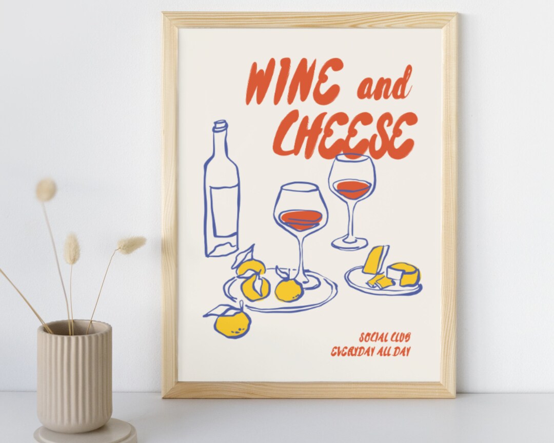 Wine & Cheese Social Club Everyday All Day Illustrated Food Print ...