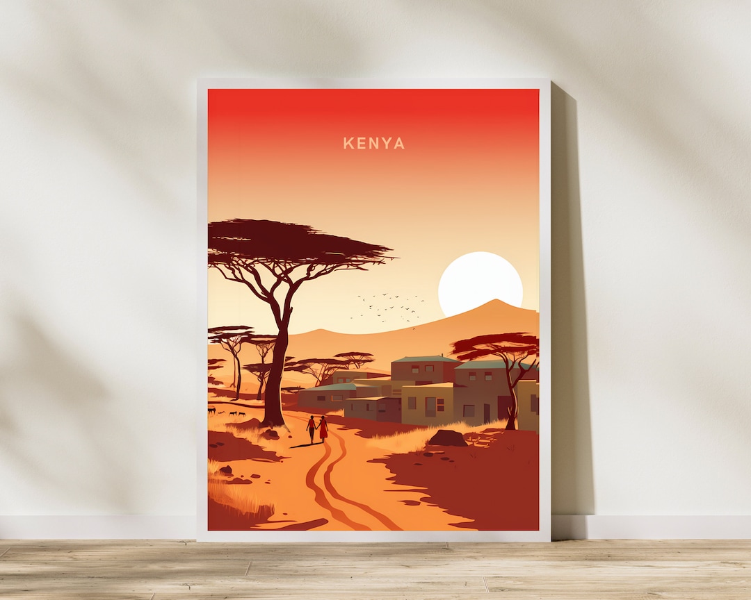Kenya Africa Print Poster Travel Artwork Retro Vintage Wall Art Deco ...